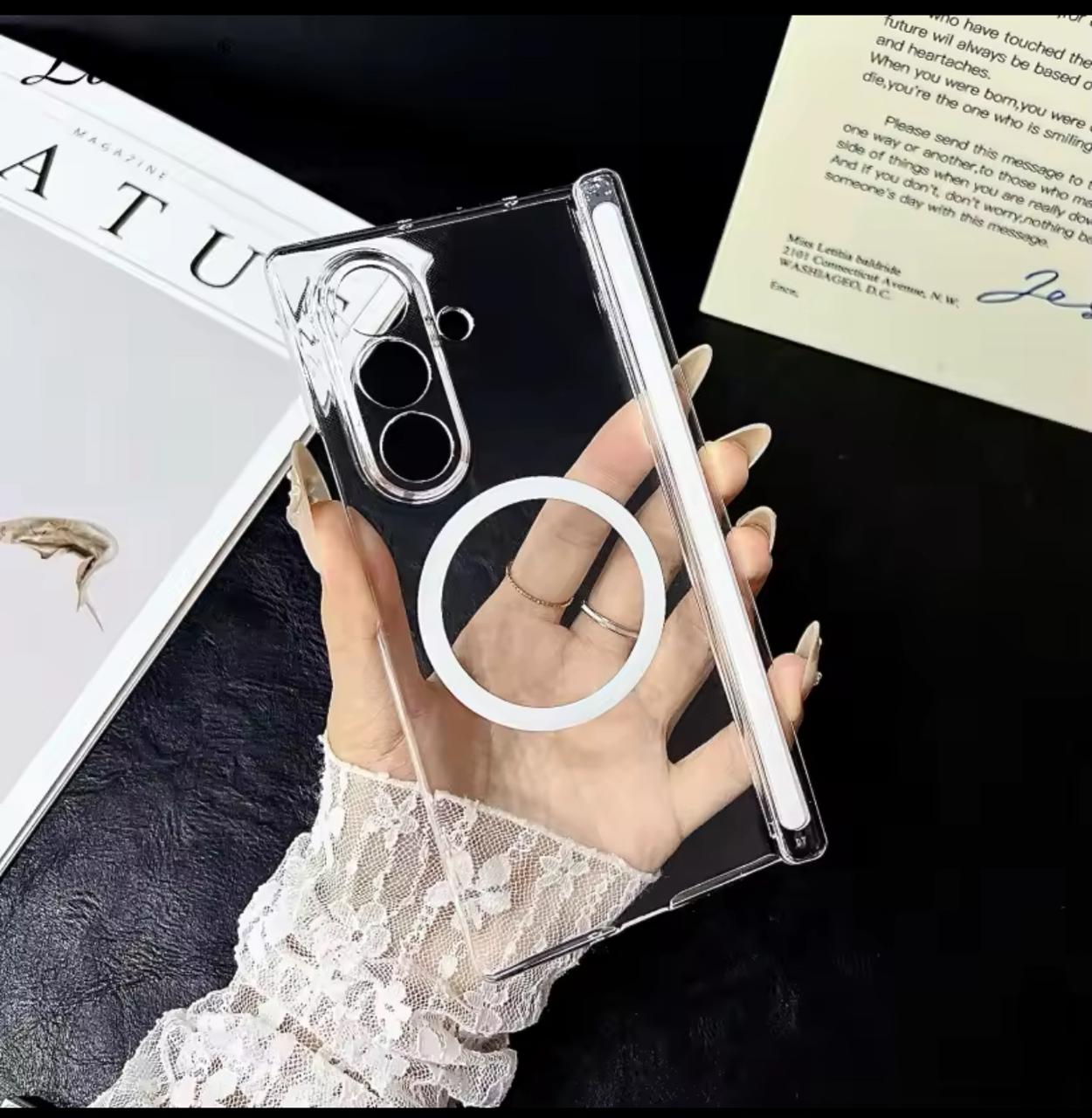 Samsung Galaxy Z Fold Series Magnetic Transparent Case with Hinge Prot ...